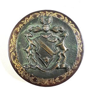 Vintage | Accents | Vintage Bronze Coat Of Arms Paperweight Library ...